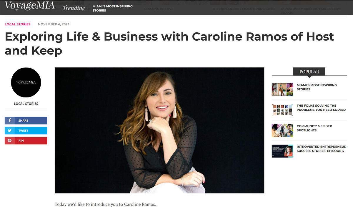 Host and Keep Feature on Voyage MIA Magazine - Host And Keep